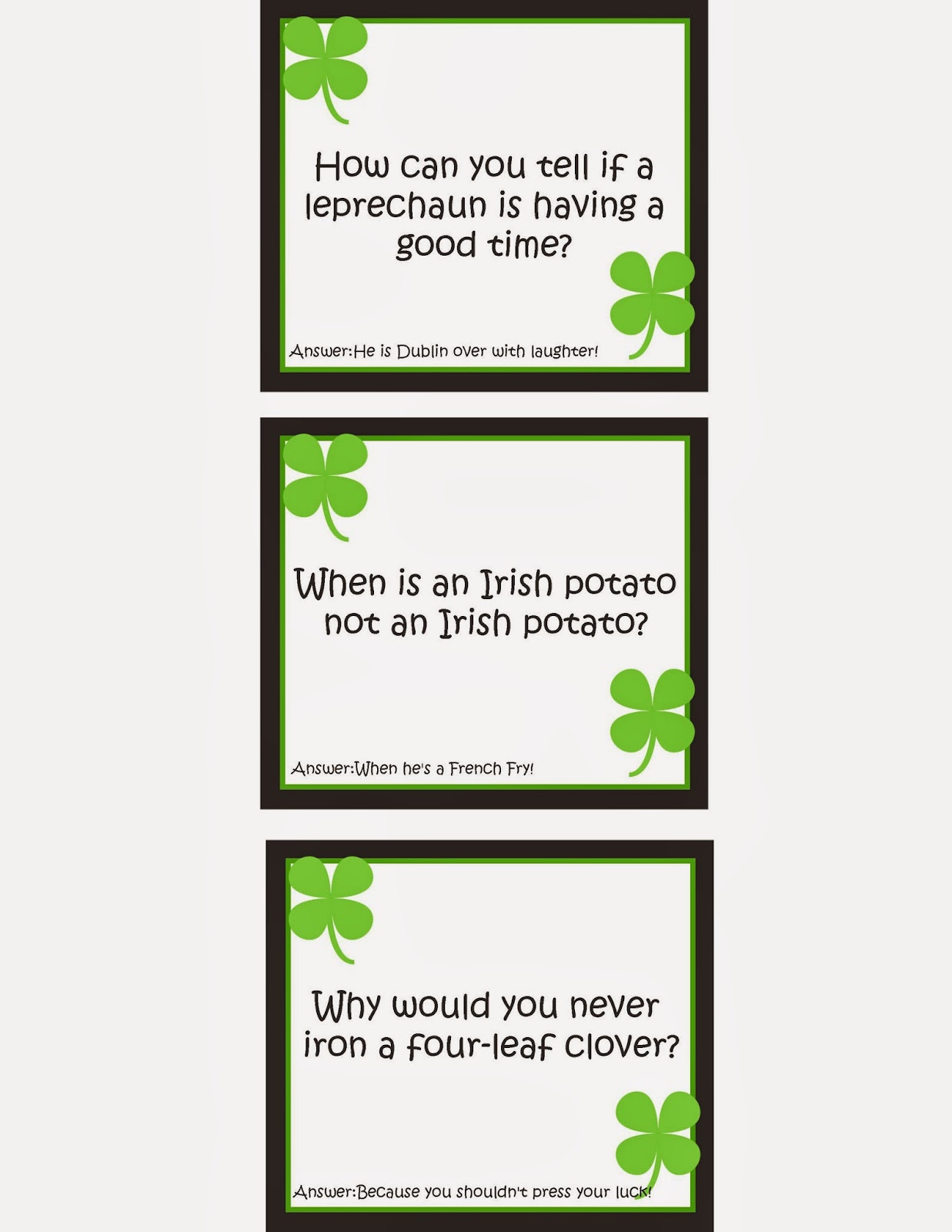 Printable St. Patricks Day Lunch Box Jokes